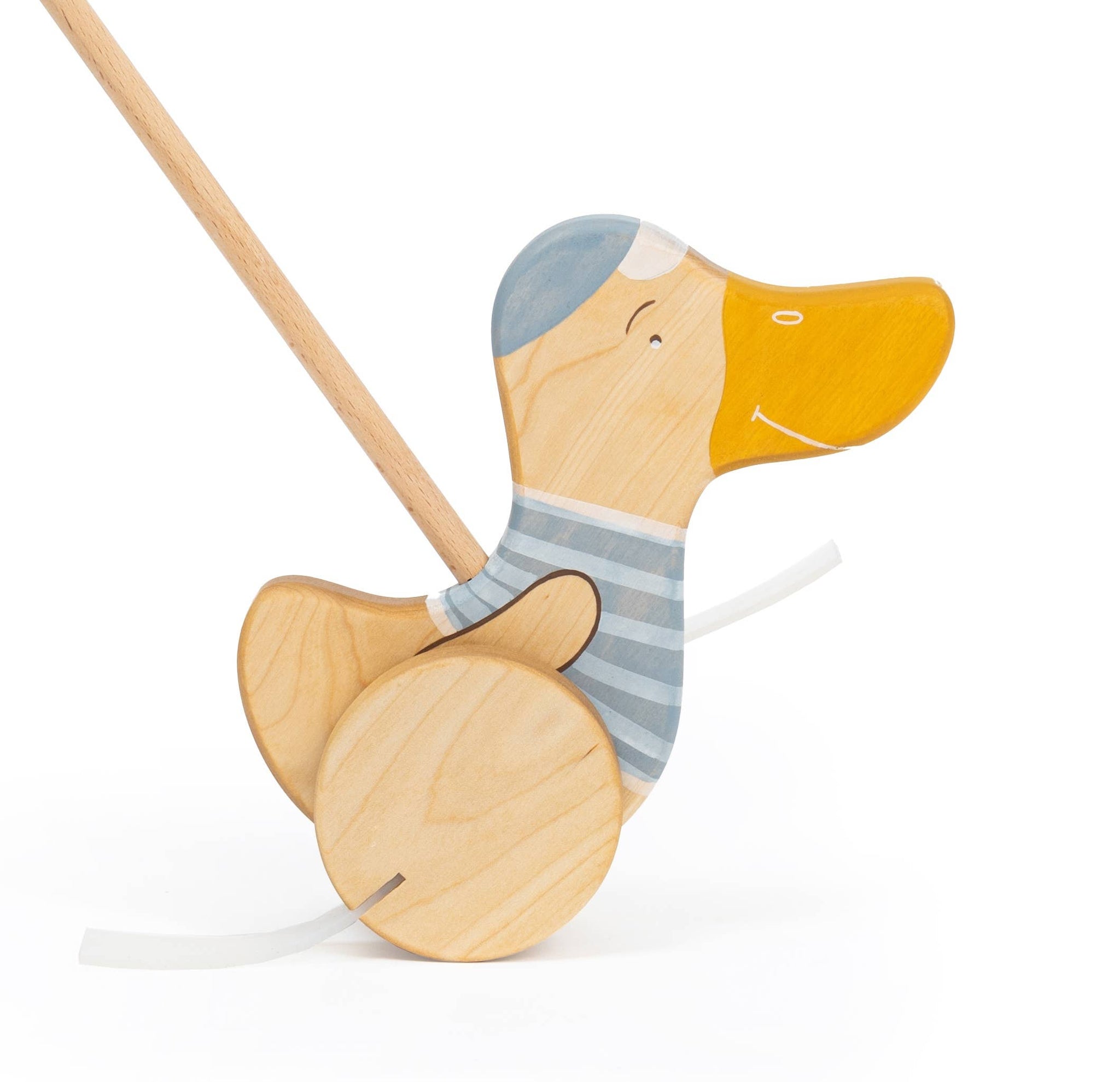 Handcrafted Wooden Blue Duck Push Toy — Friendly Toys